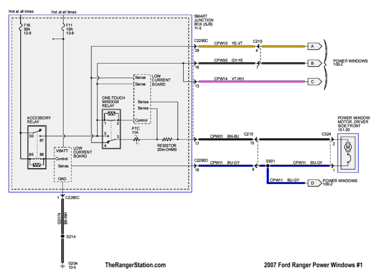 1985-2011 Ford Ranger Power Window Wiring Diagrams - The Ranger Station